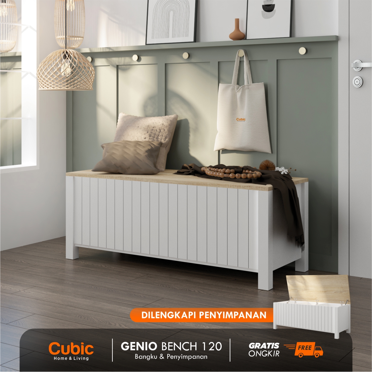Cubic Bangku Storage Samping – GENIO BENCH 120 - Cubic Home Living