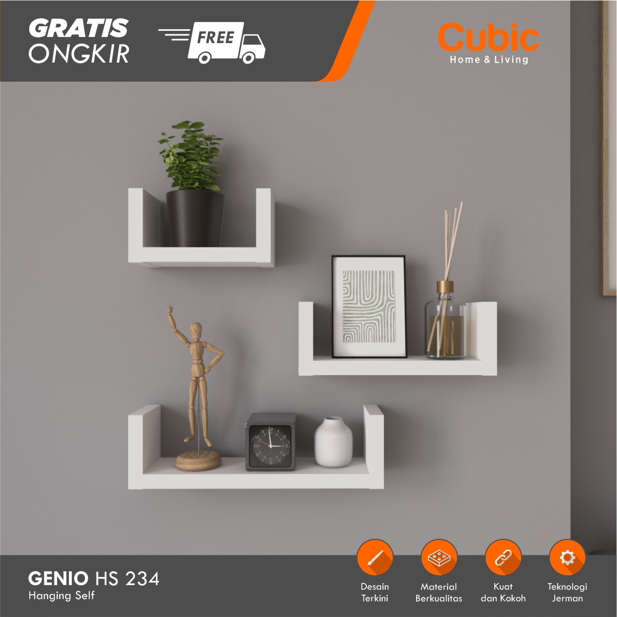 Cubic Rak Dinding Gantung – GENIO HS 234 - Cubic Home Living