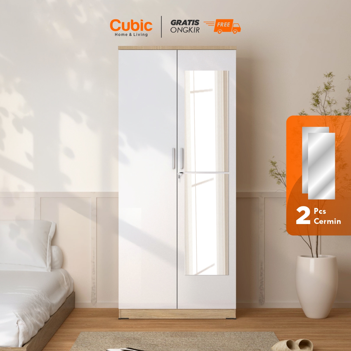 Cubic Lemari Pakaian 2 Pintu – LUNA LP 2P - Cubic Home Living