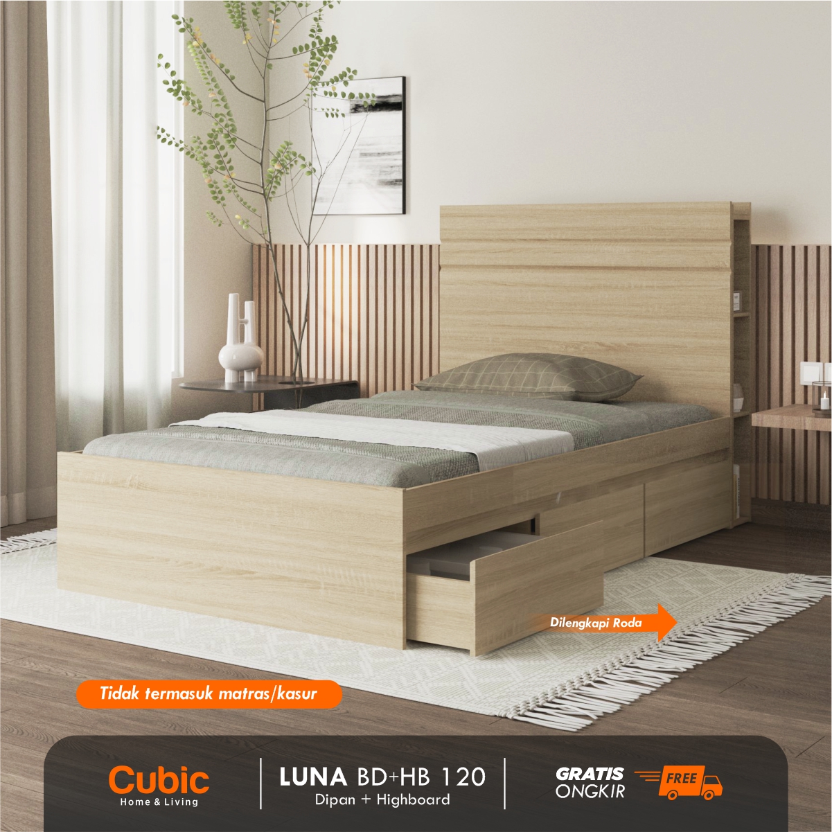 Cubic Dipan Tempat Tidur – LUNA HBD 120 - Cubic Home Living
