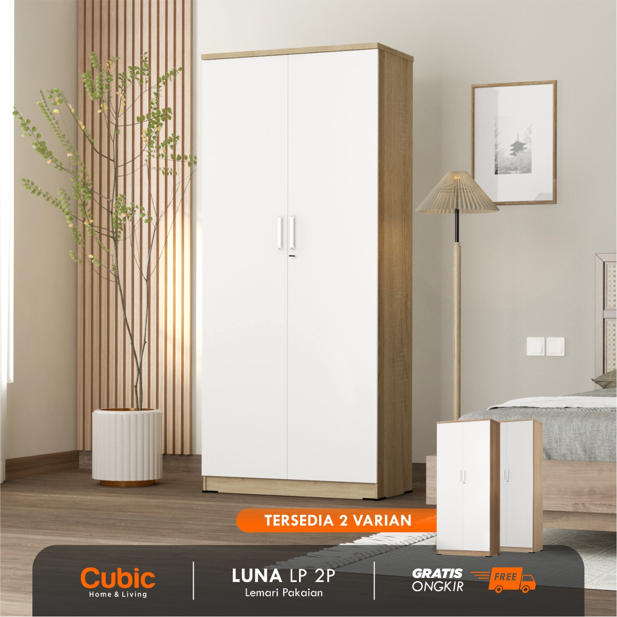 Cubic Lemari Pakaian 2 Pintu – LUNA LP 2P - Cubic Home Living